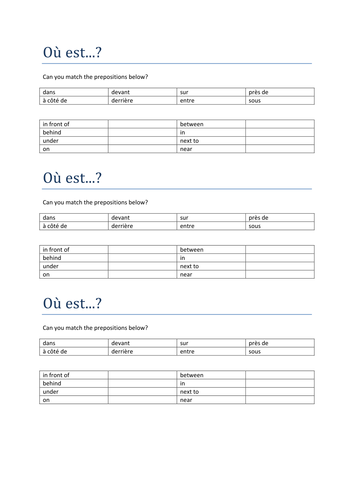 Ou est...? Match up | Teaching Resources