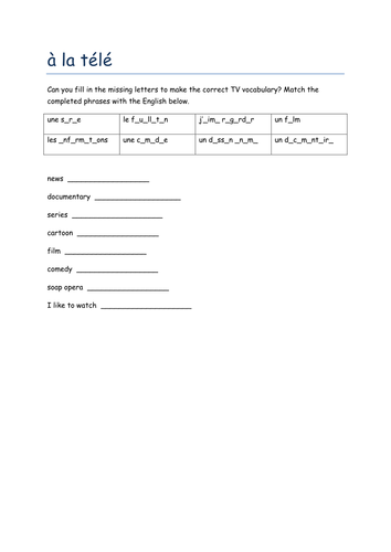 la tele match up | Teaching Resources