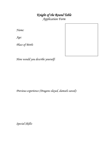 Legends - Knights of the round table application | Teaching Resources