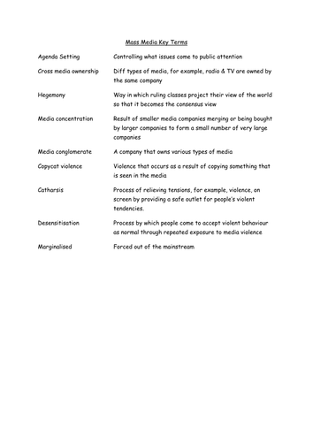Key terms for mass media | Teaching Resources