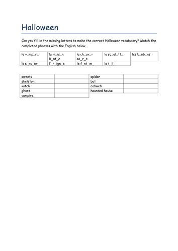 Halloween missing letters | Teaching Resources
