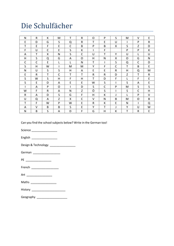 die Schulfaecher wordsearch | Teaching Resources