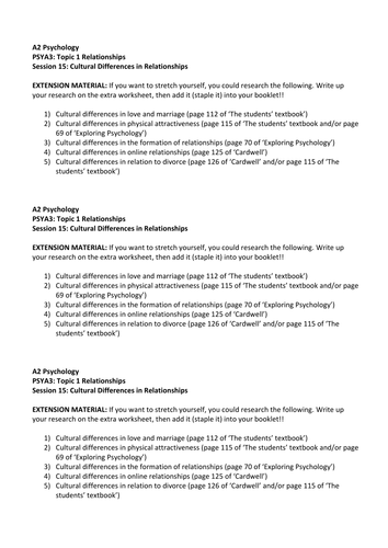 Cultural Extension Task | Teaching Resources