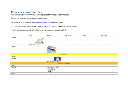 My dream timetable | Teaching Resources