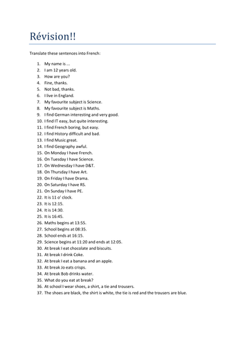 Revision Personal info/school | Teaching Resources