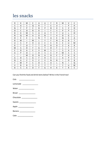 Snack Food Word Search - Worksheet24