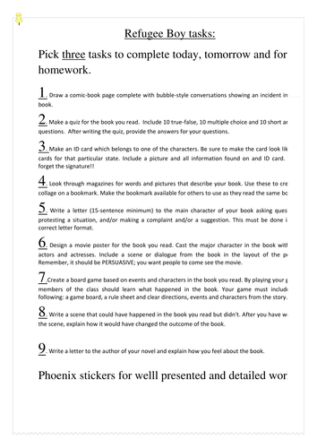 Refugee Boy follow-up tasks | Teaching Resources Refugee Boy follow-up tasks | Teaching Resources