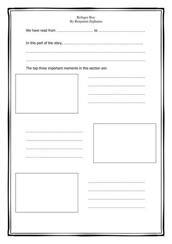 Refugee boy - 3 moments worksheet | Teaching Resources