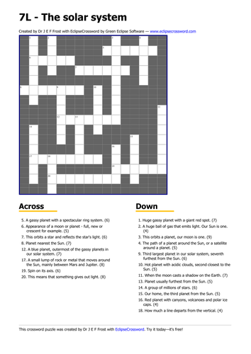 Solar system crossword | Teaching Resources