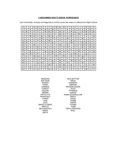 A Midsummer Night's Dream word search | Teaching Resources