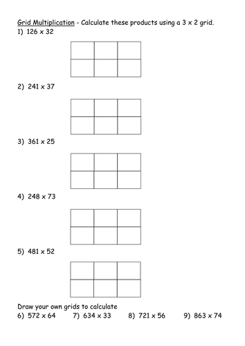 KS3 Worksheet – L5 3x2 Multiplication Grids#1 | Teaching Resources