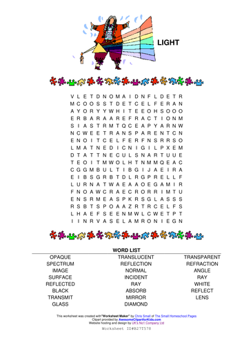 Light wordsearch | Teaching Resources