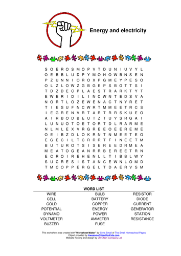 Energy and electricity wordsearch | Teaching Resources