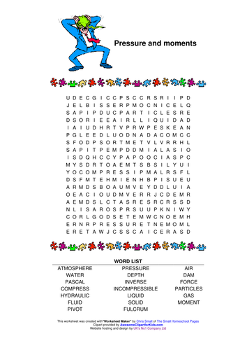 Pressure and moments wordsearch | Teaching Resources