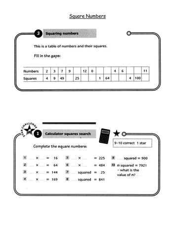 KS4 Worksheet –L5 - Square Numbers | Teaching Resources