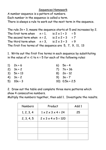 KS4 Worksheet –L4 Sequences Homework | Teaching Resources KS4 Worksheet –L4 Sequences Homework | Teaching Resources