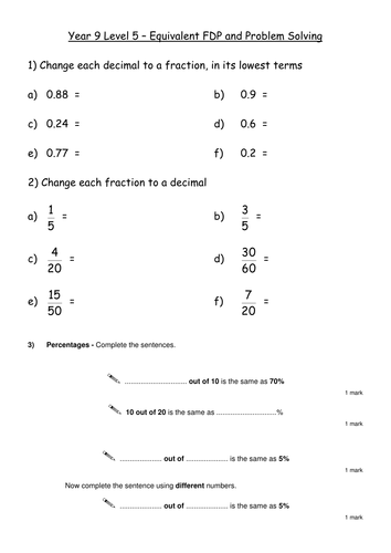 KS4 Worksheet – L5 Homework Equivalent FDP | Teaching Resources