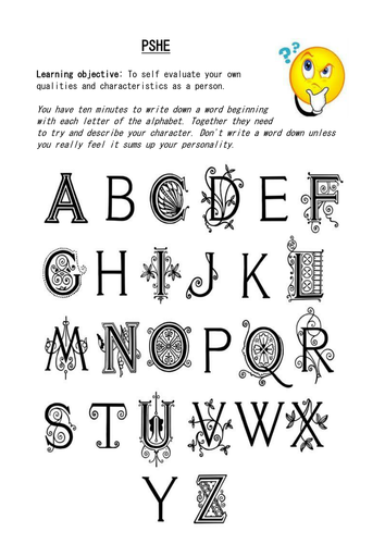 PSHE-self evaluation linked to alphabet (creative) | Teaching Resources