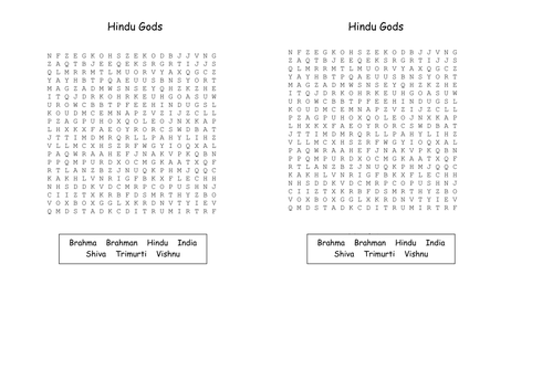 Hindu gods wordsearch | Teaching Resources