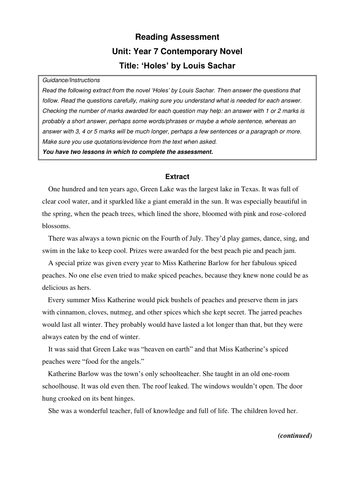 Holes Reading assessment | Teaching Resources
