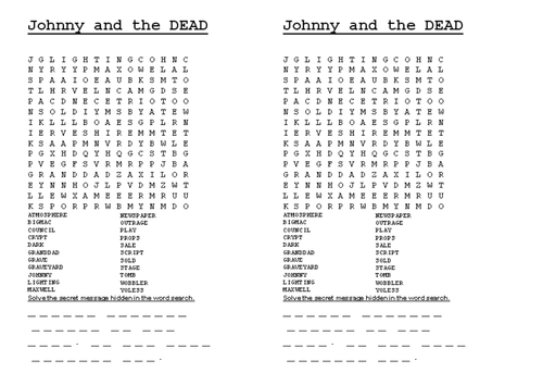 Johnny and the Dead wordsearch | Teaching Resources