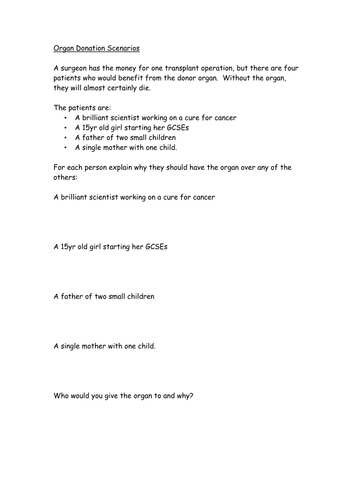 Organ donation scenarios | Teaching Resources