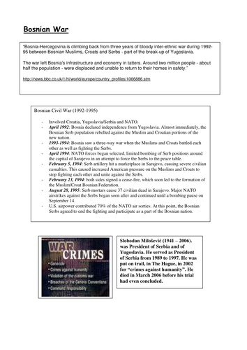 Bosnian War | Teaching Resources