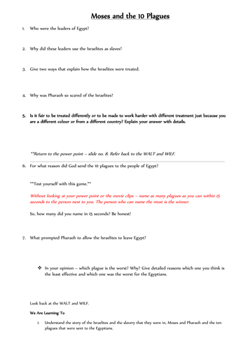 Lesson 2 - Moses & the 10 plagues | Teaching Resources