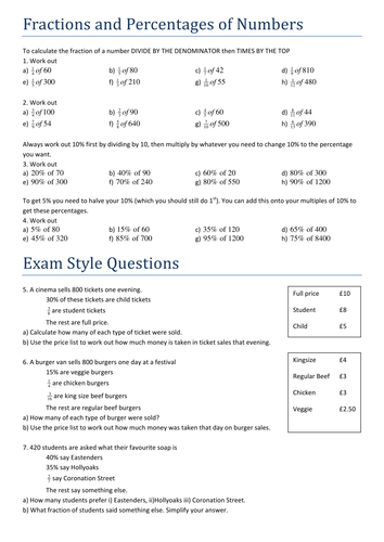 Fractions and percentages of numbers | Teaching Resources