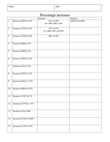 Percentage increase and decrease repetition | Teaching Resources