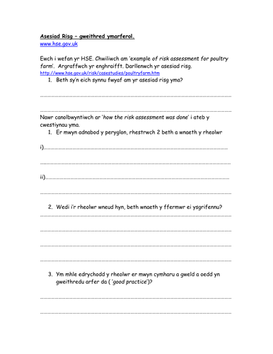 Diogelwch, gwastraff ac offer - Asesiad risg by NGfLCymru - Teaching ...