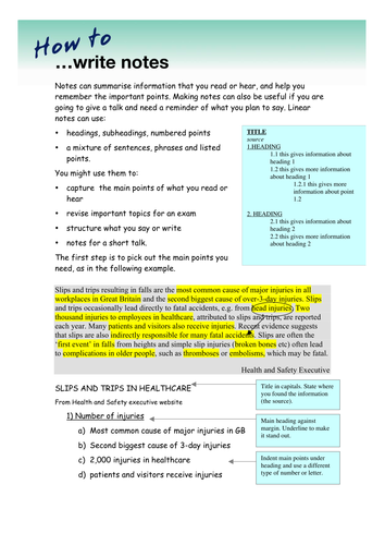 Key Skills in Travel - How to Write Notes | Teaching Resources