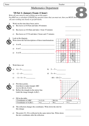 Y8 set 1 test January | Teaching Resources