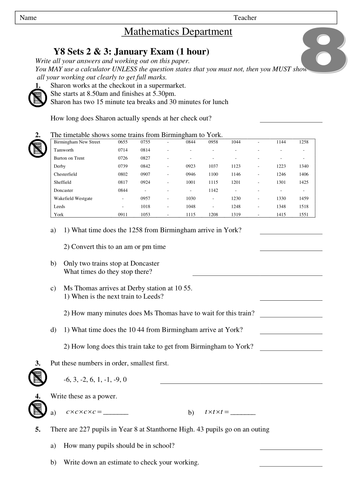 Y8 set 2&3 test January | Teaching Resources