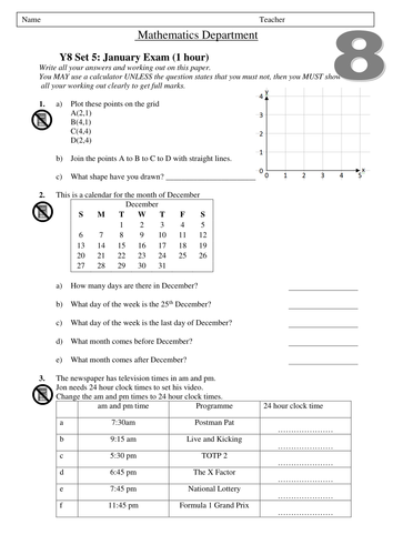 Y8 set 5 test January | Teaching Resources