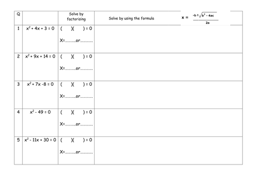 worksheet for solving quadratics. | Teaching Resources