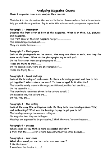 Essay Plan for analysing Magazine covers | Teaching Resources