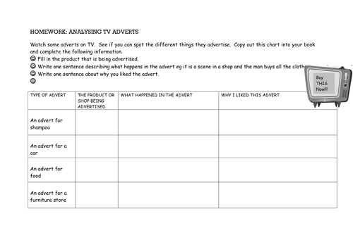 Media Studies Homework Sheet | Teaching Resources