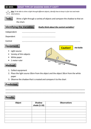 Shadow Investigation Year 6 | Shadow Investigation Year 6 Worksheet ...