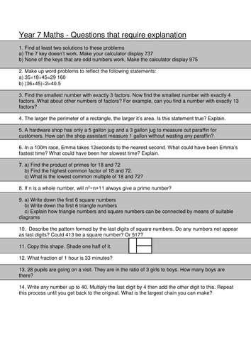 Questions that involve explanation. Problems | Teaching Resources