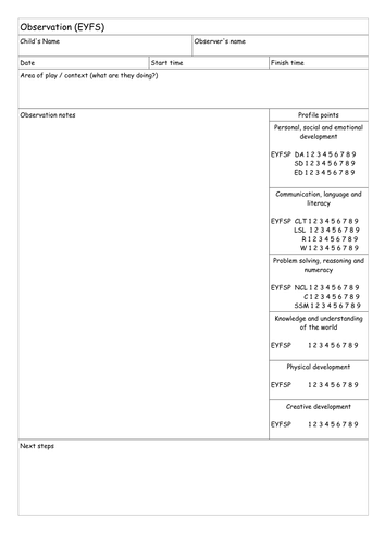 EYFS Observation record sheet | Teaching Resources EYFS Observation record sheet | Teaching Resources
