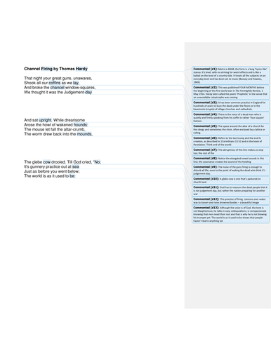 Channel Firing Notes - Thomas Hardy | Teaching Resources