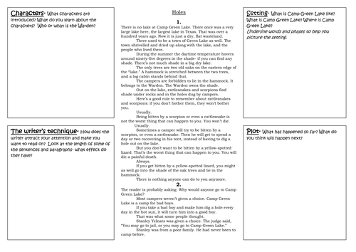 Holes- analysing the opening | Teaching Resources