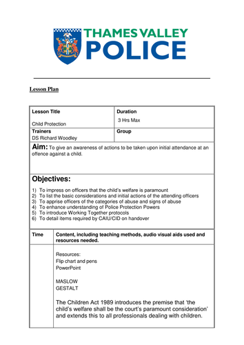 Police Training - Child Protection - Lesson Plan | Teaching Resources