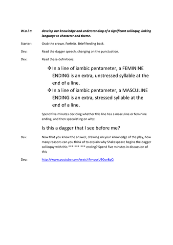 KS4 'Macbeth' - Analysis of Dagger Soliloquy by DudleyRogerMoore ...