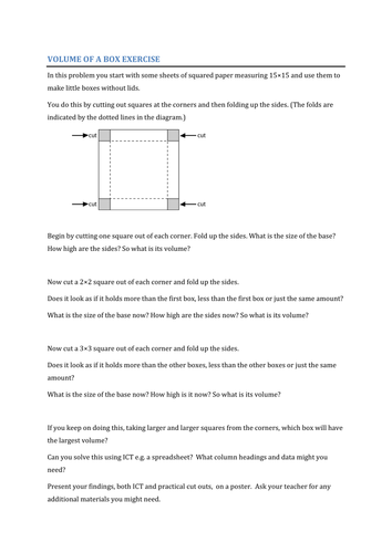 Volume of a Box activity | Teaching Resources