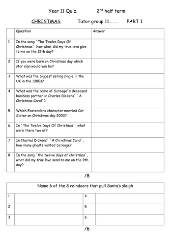 Tutor group quiz christmas theme | Teaching Resources