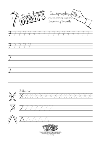 Calligraphy for Kids: Digit / Number 7 | Teaching Resources