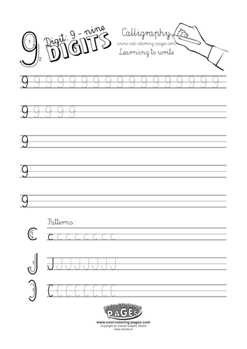 Calligraphy for Kids: Digit / Number 9 | Teaching Resources
