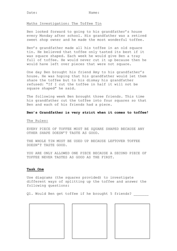 Maths Investigation - Toffee Tin | Teaching Resources